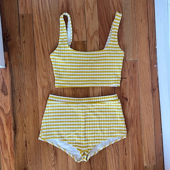 SOLID & STRIPED | Swim | Solid Stripe Swim Twopiece Yellow White ...